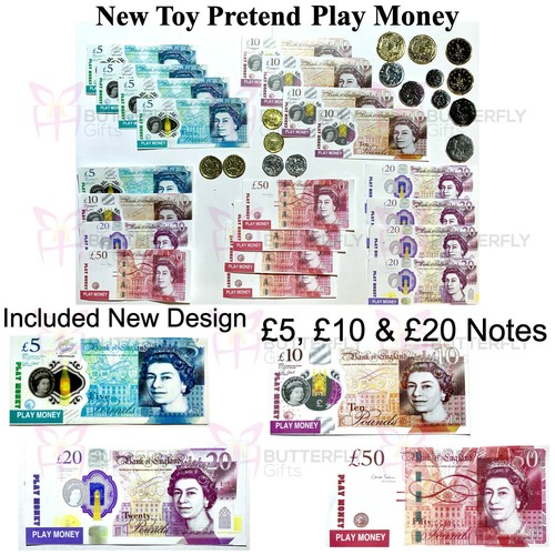 Childrens Kids Pretend Toy Fake Money Role Shops Cash New Notes £ Coins ...