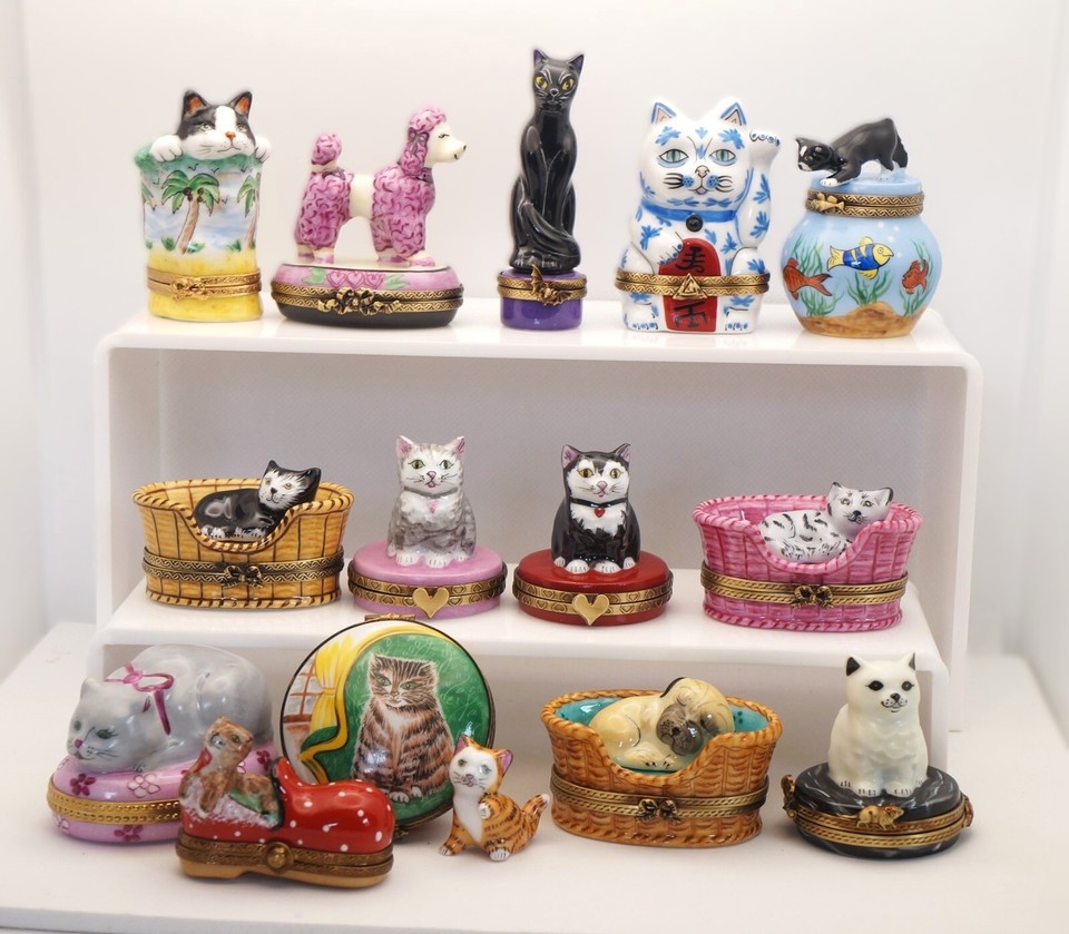 New French Limoges Trinket Box Japanese Lucky Cat Maneki Neko Rem ...