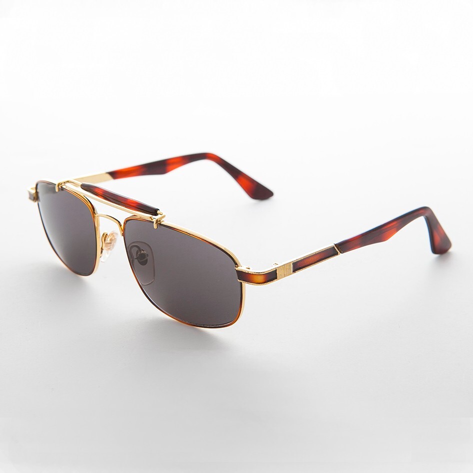 Tortoise Rectangular Gold Pilot Sunglasses Gray Lens - Chipper | eBay