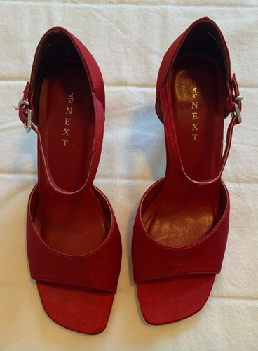 Women's UK4 Next Red Fabric Wide Stiletto Enclosed back Peep Toe Shoes ...