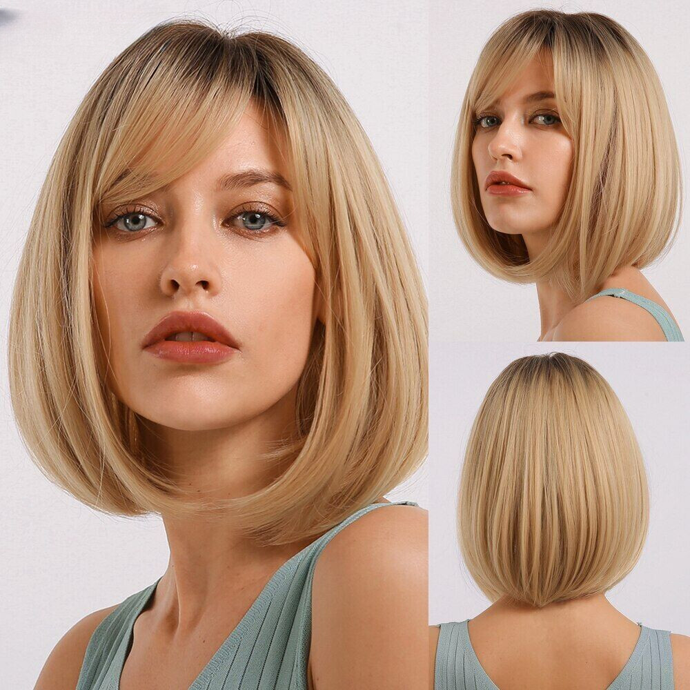 POP Women Short Wigs Brown Blonde Red Natural Human Hair Party Cosplay ...