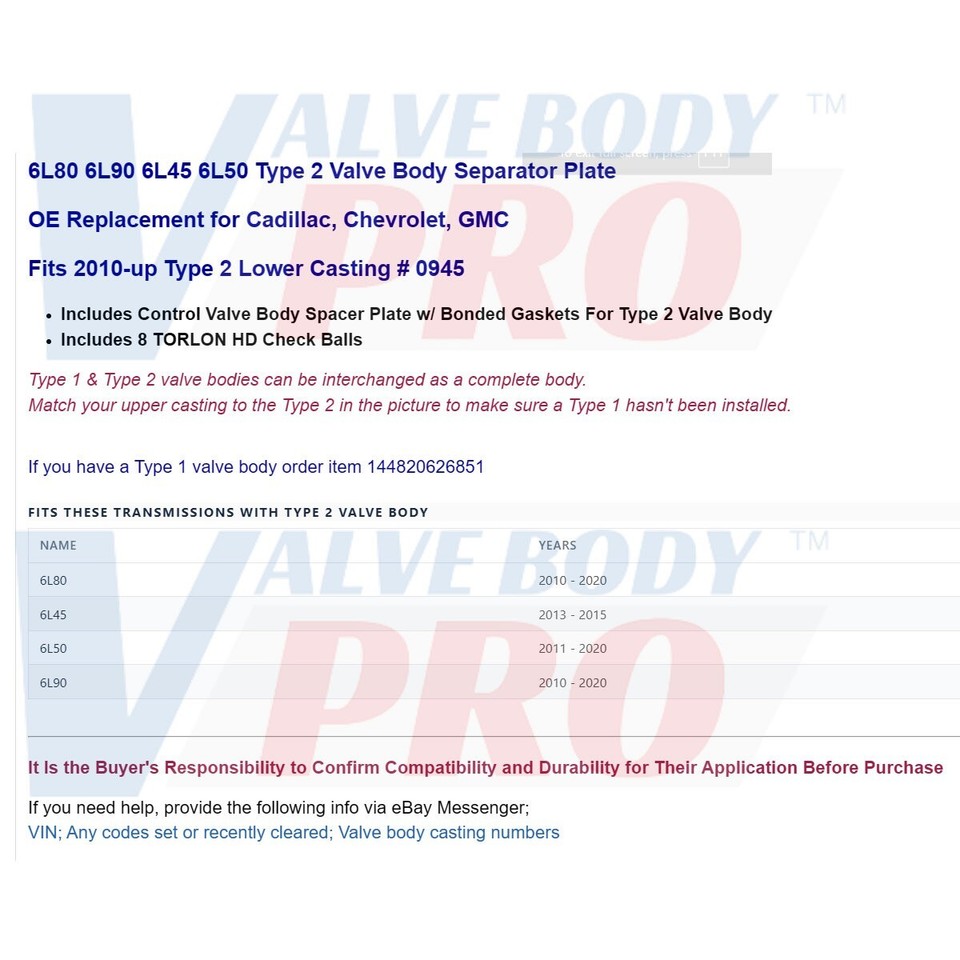 6L80 6L90 Valve Body Separator Plate Type 2 INCLUDES 8 TORLON Check ...