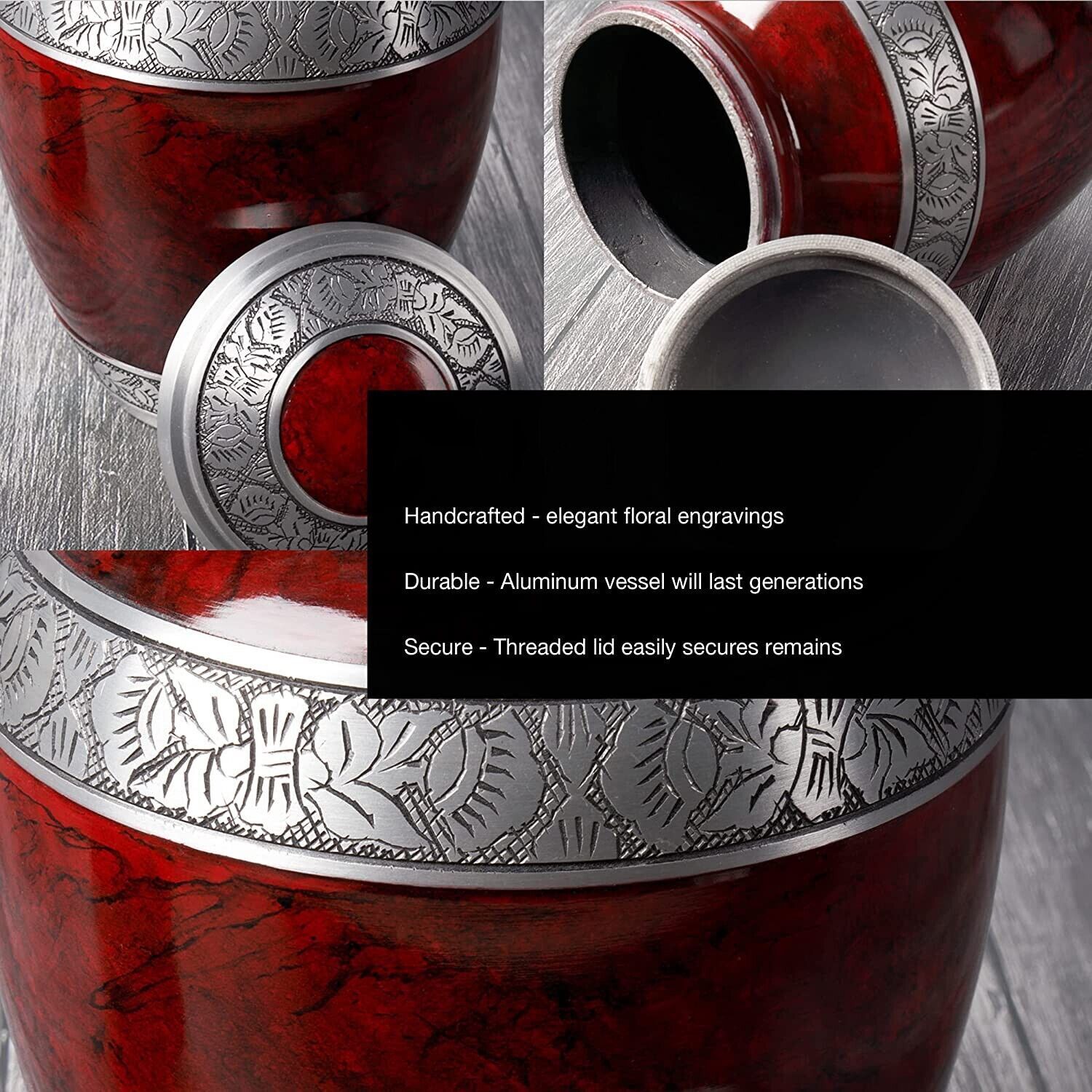 Elegant Red Engraved Cremation Urn for Human Ashes & Pet - Velvet Bag ...