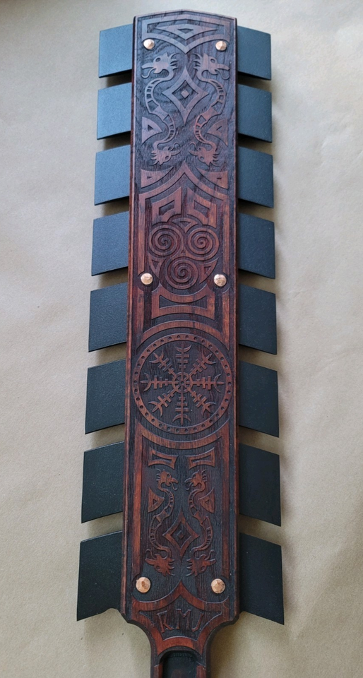 RMJ Tactical Macuahuitl Aztec War Club, Serpent Engraving, Red Stained ...