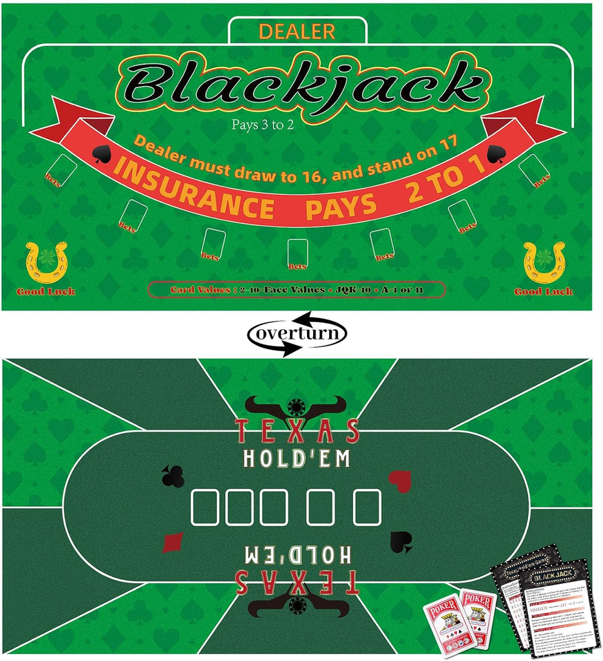 Double Sided Poker Mat 36”X72”Blackjack Table Topper, Casino Felt Cover ...
