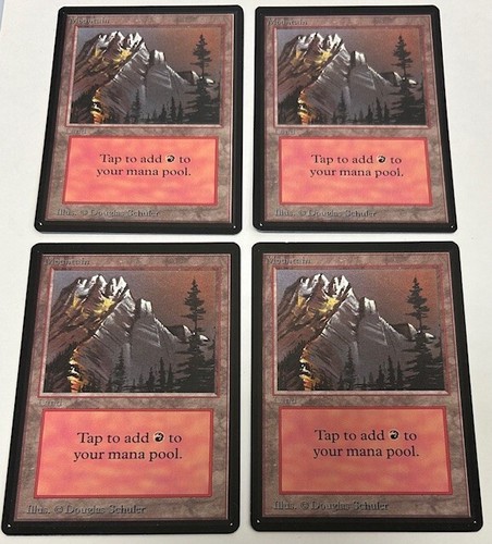 MTG Magic the Gathering BETA Basic Land MOUNTAIN Black set Lot 4 Cards ...