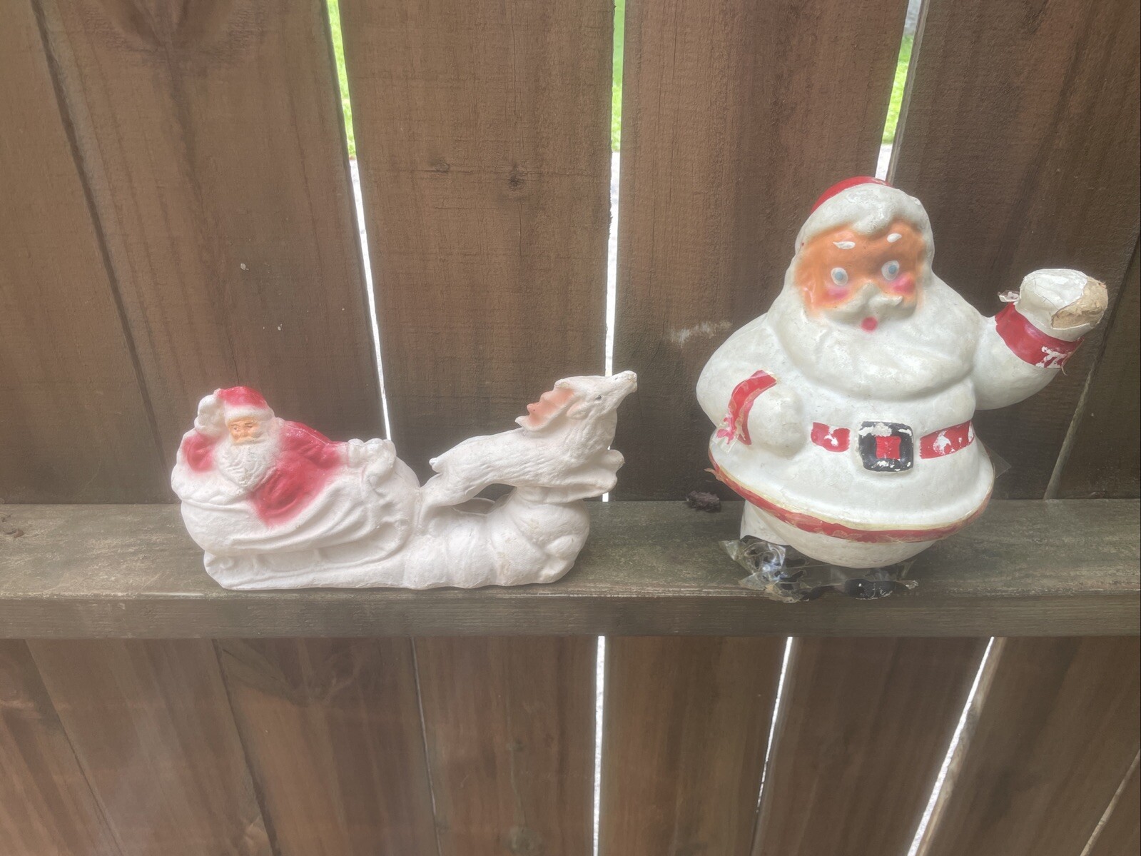 Vintage Christmas Pulp Paper Mache Santa in Sleigh and Reindeer AND ...