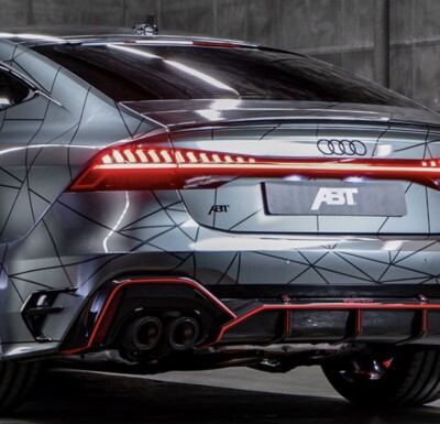 Audi A7 Gloss Black Rear Boot Badge Curved Rings 200mm x 68mm with ABT ...