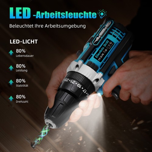 2 Battery 21V Cordless Drill Combi Driver High Power Electric ...