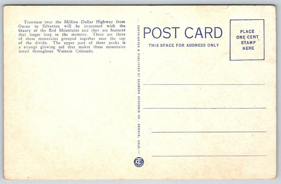 Postcard Red Mountain On The Million Dollar Hwy Between Ouray ...