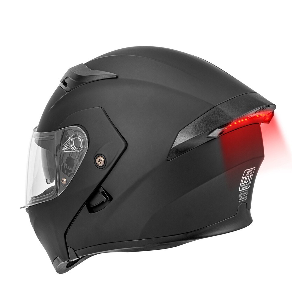 New LED Light Helmet Flip Up Full Face Dual Visor Racing DOT Motorcycle ...