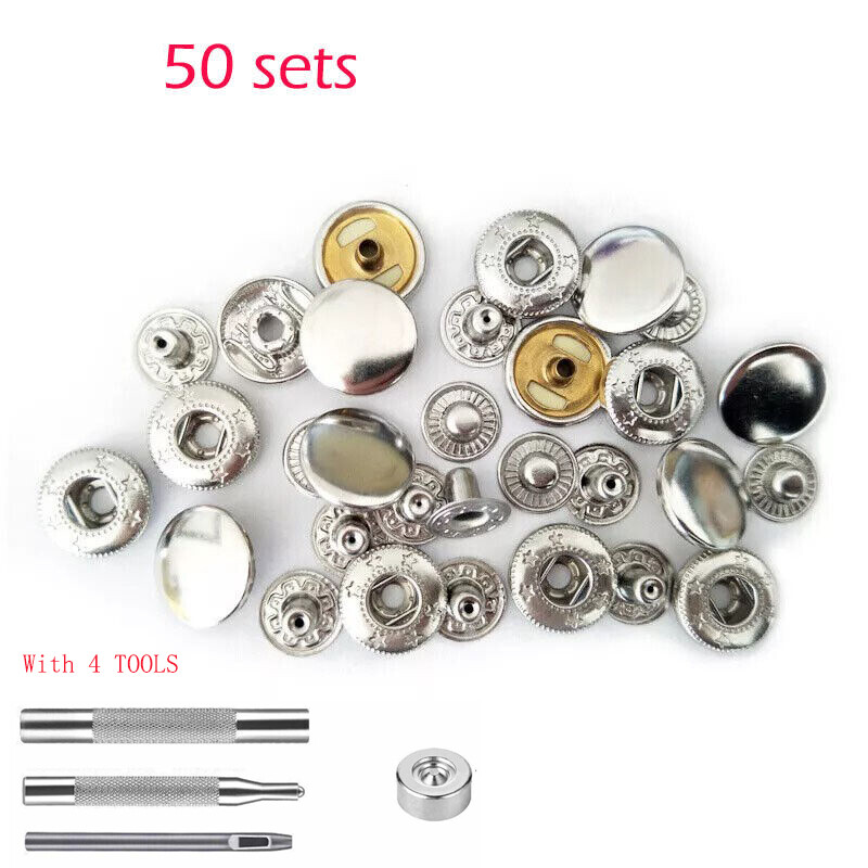 Snap Fasteners Heavy Duty Buttons 10/12/15mm Metal Press Studs Poppers ...
