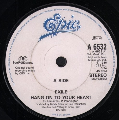 Exile (70's Pop Group) Hang On To Your Heart 7" vinyl UK Epic 1985 in ...