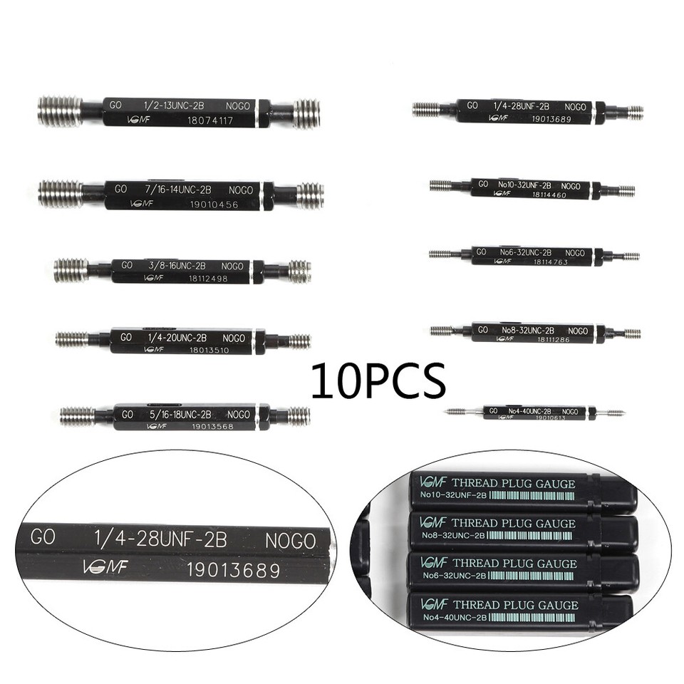 10 Pcs UNC/UNF Thread Plug Gage Gauge Set Double End Go And No Go H28 ...
