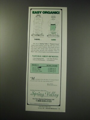 1991 Spring Valley Natural Green Fertilizer Ad - Easy Organic! | eBay