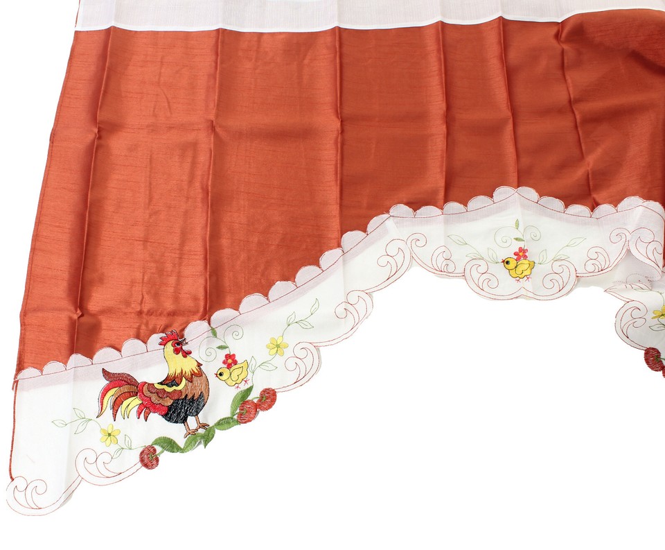 Rooster Garden Embroidery Design Kitchen Curtain with Swag and Tier Set ...