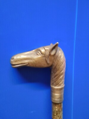 WALKING STICK/CANE 49 BRASS HORSE HEAD HANDLE 99cm HAZEL STICK | eBay UK