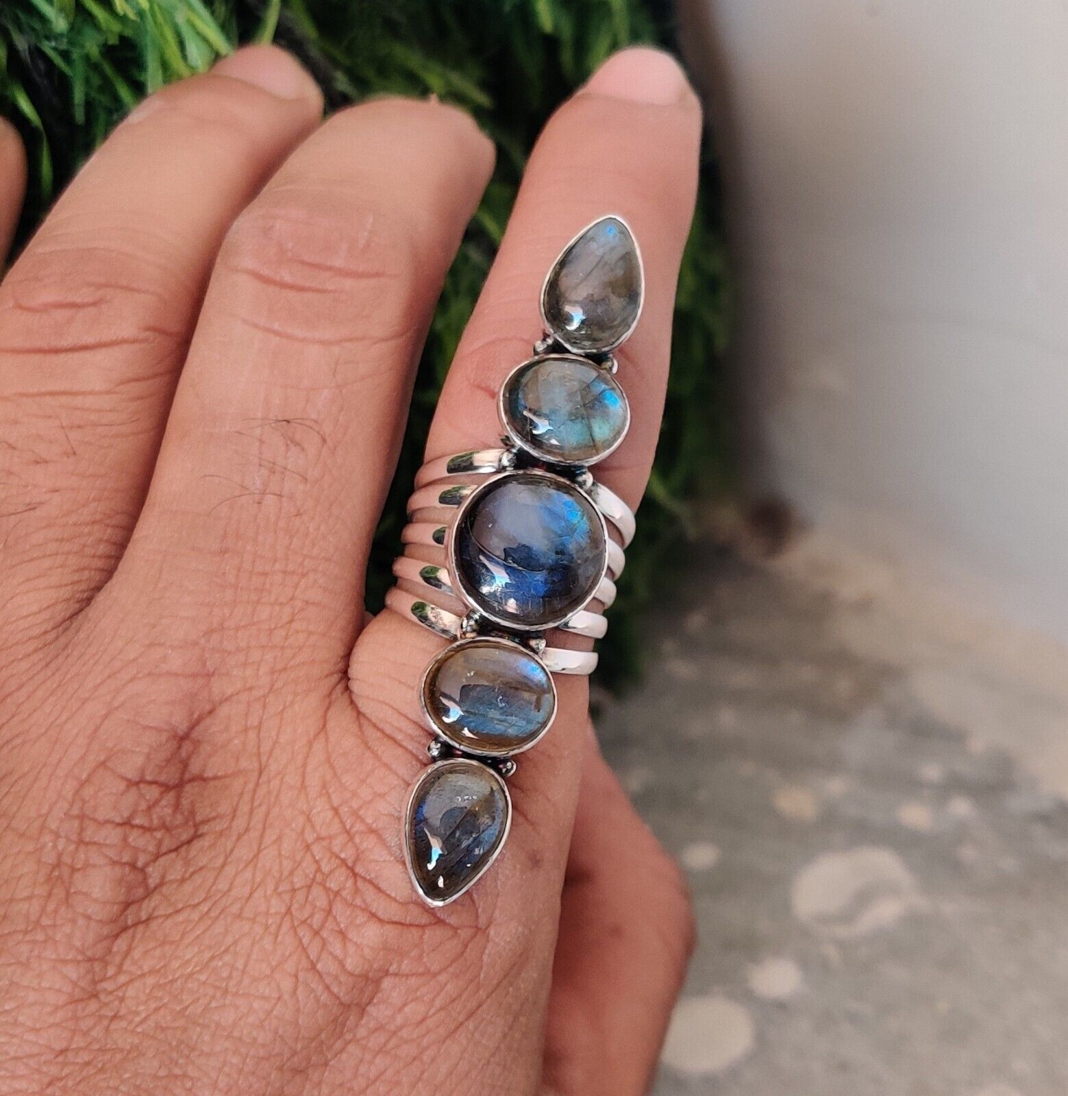 Labradorite Five Gemstone Solid 925 Sterling Silver Handmade Ring All ...