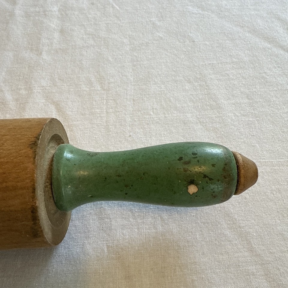 Vintage Wood Rolling Pin With Green Handles. Farmhouse, Retro Rustic | eBay