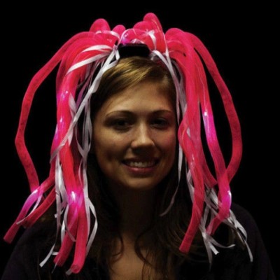 PINK LED DIVA DREADS HEADBAND Light Up Wig Hair Coil Halloween Costume ...