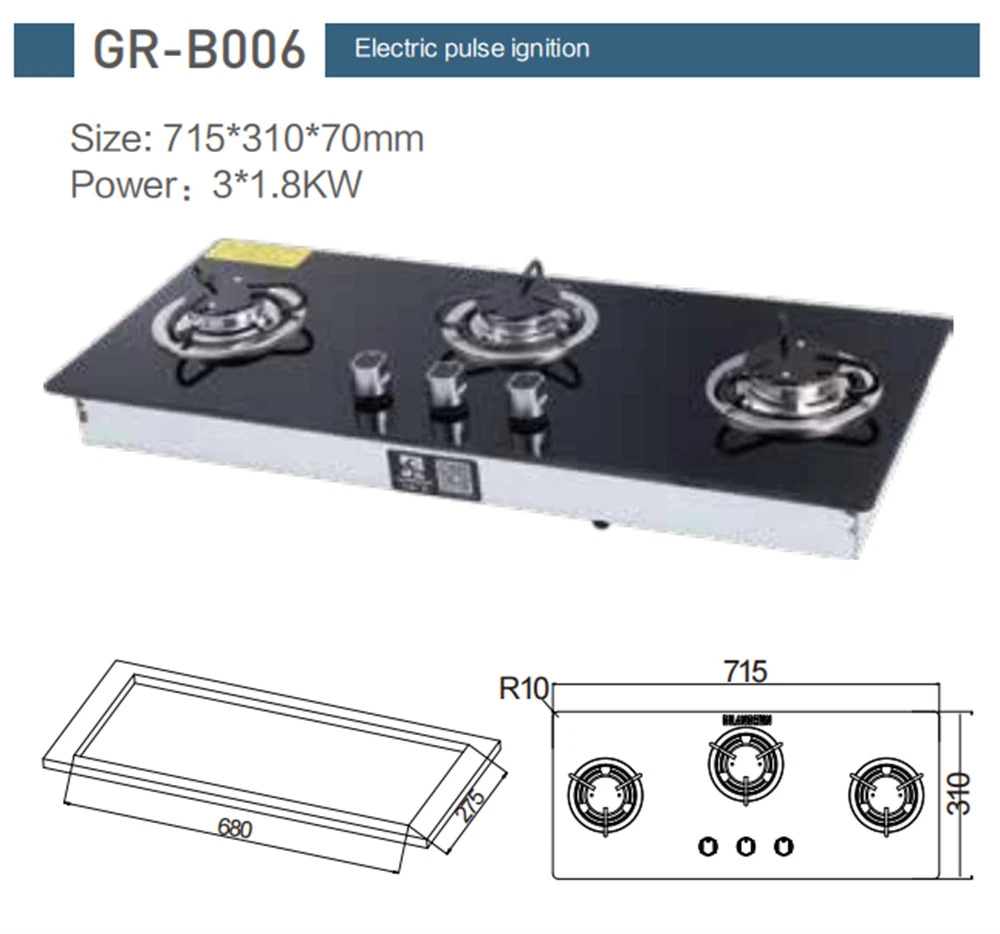 Burner Lpg Gas Stove Hob With Tempered Glass 290*325*70mm, 58% OFF