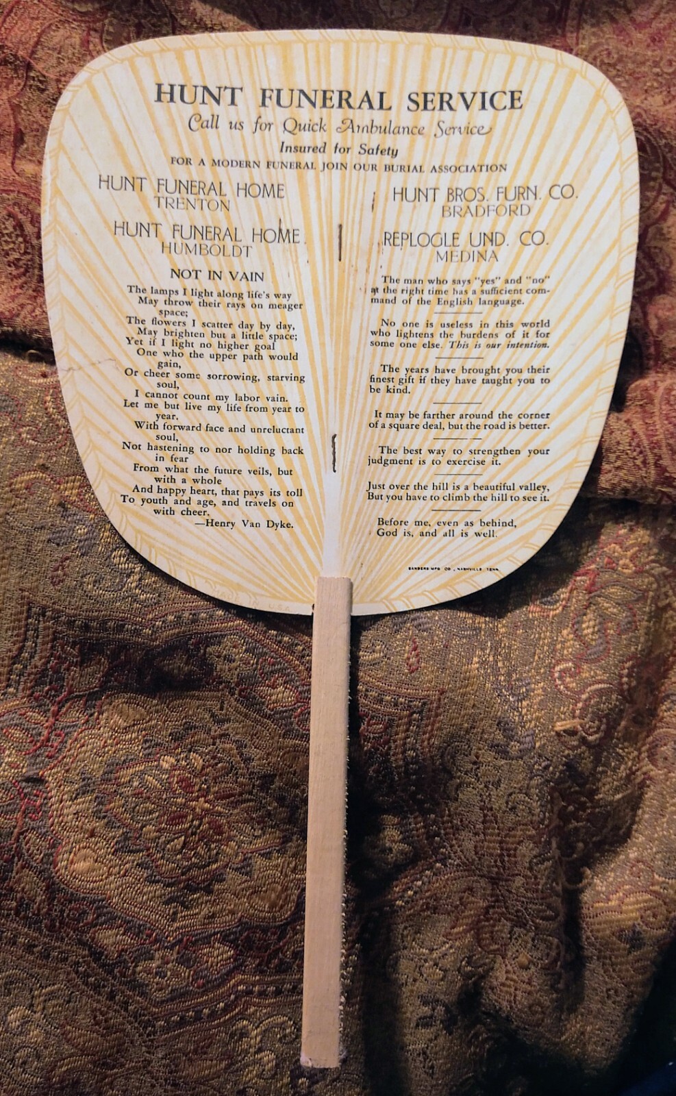 Vintage Hunt Funeral And Ambulance Service Tennessee Cardboard ...