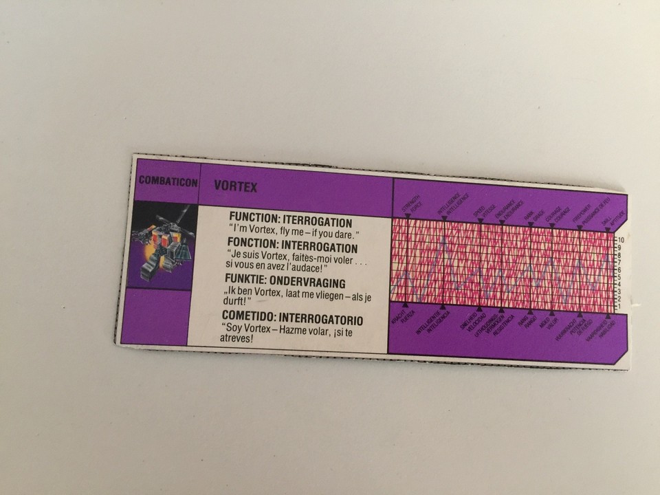 Transformers G1 1985 VORTEX bruticus tech spec biocard techspec | eBay