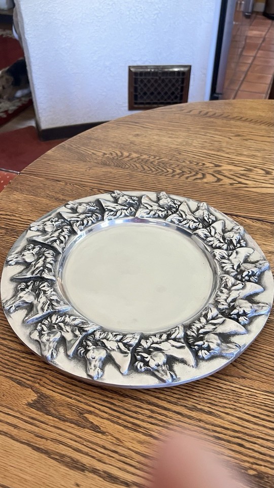Round 13” Horse Head Pewter Charger Vintage Serving Tray Cake Plate No ...