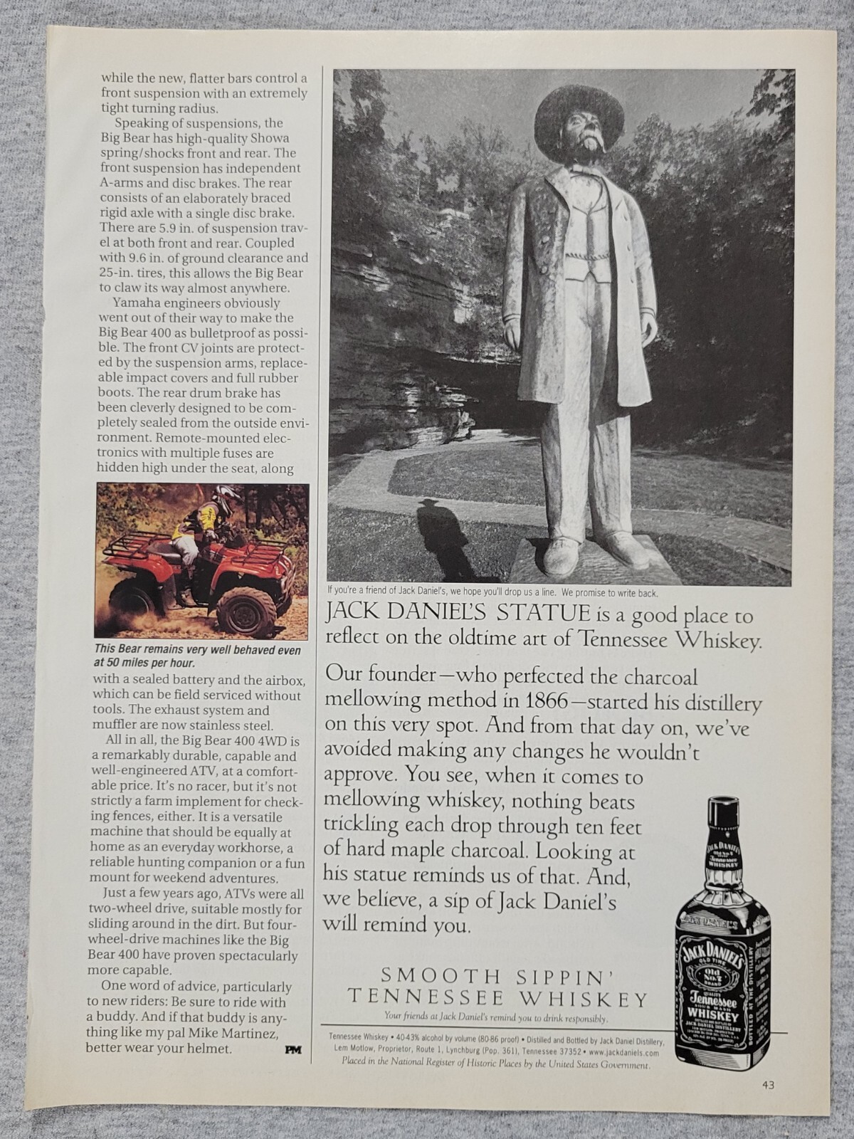 1999 Magazine Advertisement Page Jack Daniel's Tennessee Whiskey Statue ...