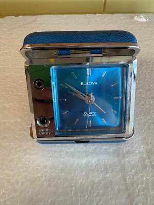 BULOVA 3” X 4” TRAVEL ALARM CLOCK Blue Face, Japan Case - Works fine ...