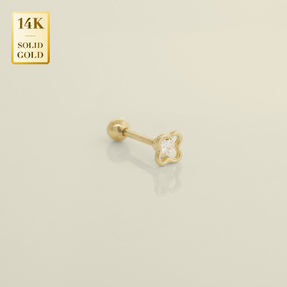 14K REAL Solid Gold Cute Shapes CZ Stud Helix Tragus Cartilage Piercing ...