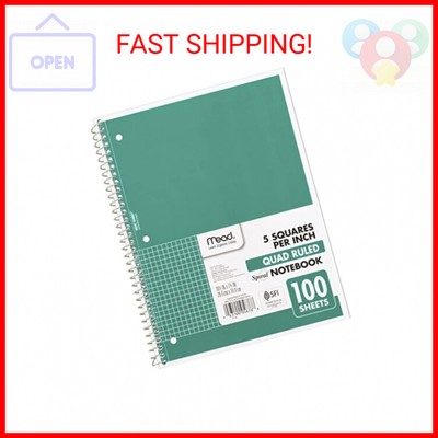 Mead Spiral Notebook, 1-Subject, Graph Ruled Paper, 7-1/2" x 10-1/2 ...