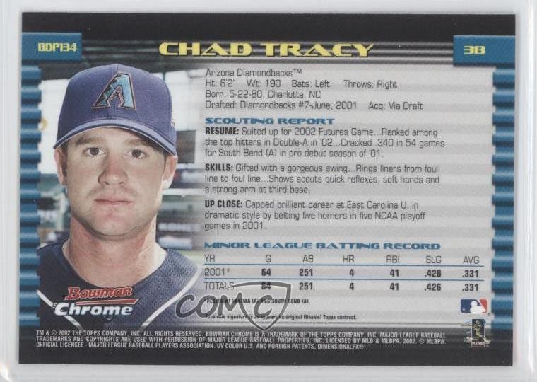 2002 Bowman Chrome Draft Picks & Prospects Chad Tracy #BDP134 Rookie RC ...