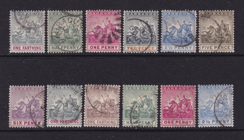 MATT'S STAMPS SCOTT BARBADOS #70-76, #90-93, #96 BADGE OF COLONY ...