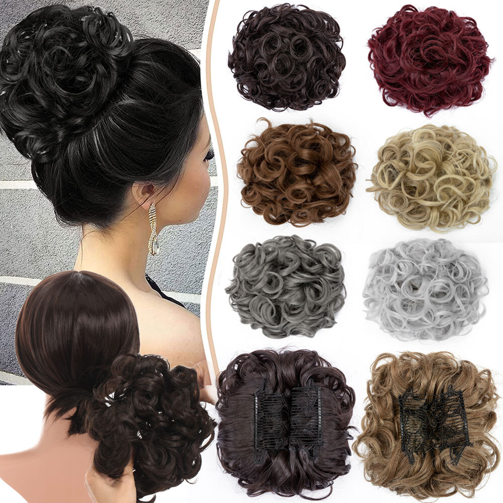 LARGE Thick Messy Bun Clip In Hair Extensions Scrunchie Updo Chignon As ...