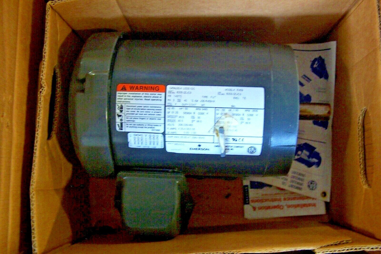 NEW EMERSON 1 1/2 HP ELECTRIC MOTOR 143TC 208-230/460 VAC 3Ø 3480 RPM ...