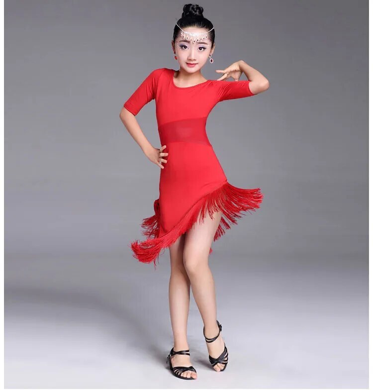 Children Latin Dance Dress Swing Dance Dress Fringed Ballroom Kids ...