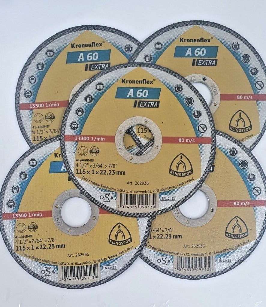 Klingspor 115mm Cut Off Discs,1mm Cuts Stainless Steel, Kronenflex A60 ...