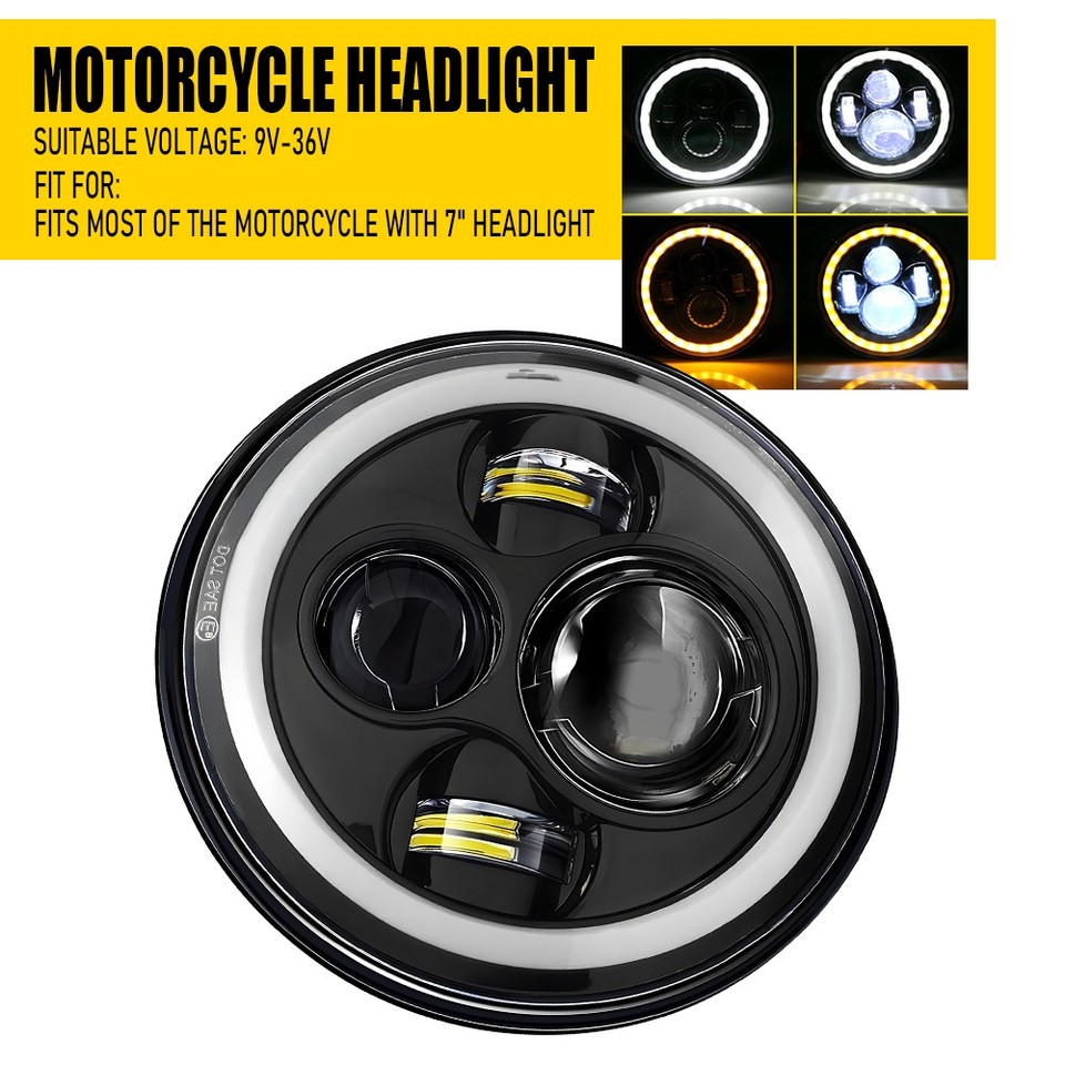 Universal Motorbike 7" Headlight Motorcycle Hi/Lo Beam LED Front Light ...