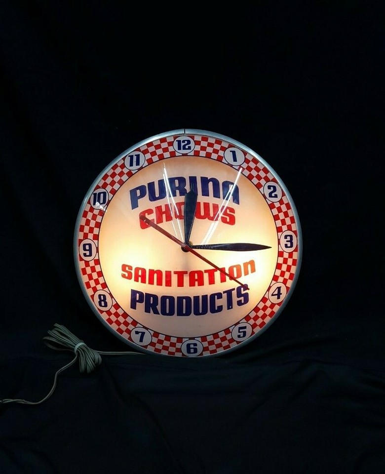 Original Purina Chows Sanitation Products Double Bubble Clock 15" x 5 ...