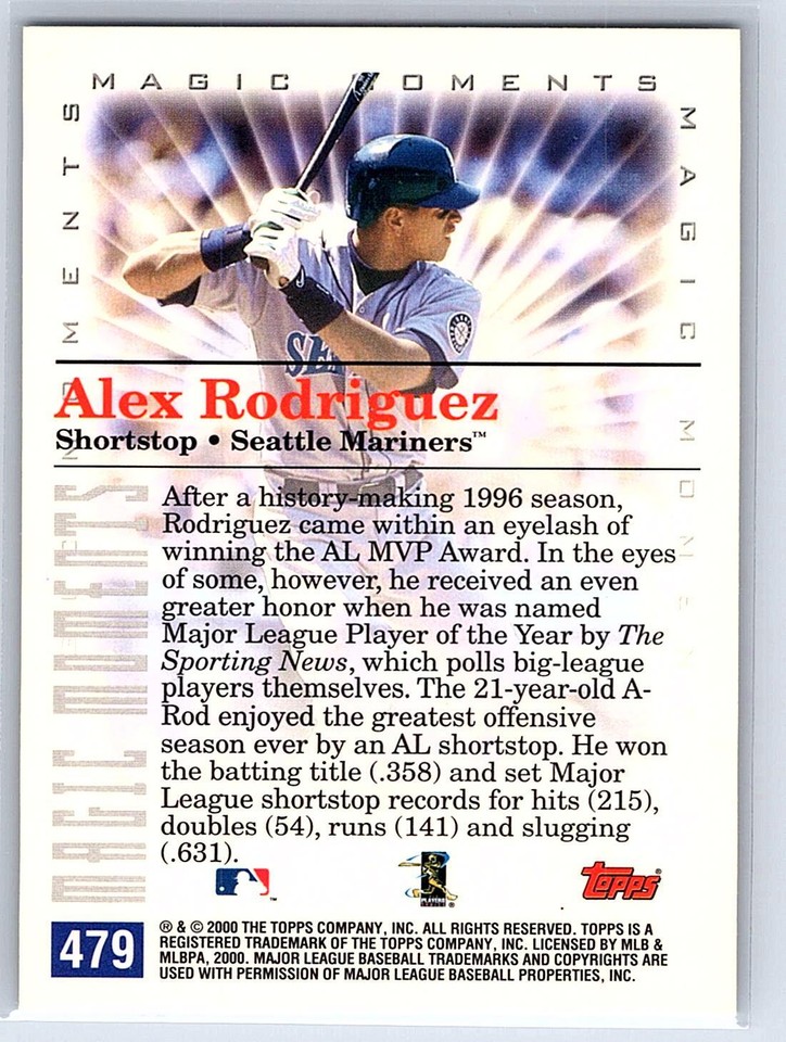 Alex Rodriguez 2000 Topps 479 1996 player of the year | eBay
