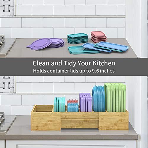 Expandable Bamboo Food Container Lid Organizer For Cabinet Adjustable ...