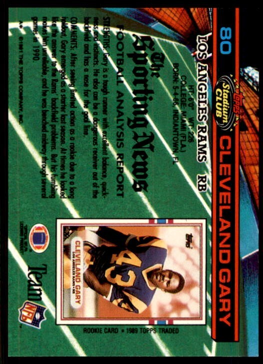 1991 TOPPS STADIUM CLUB FOOTBALL CARD LOS ANGELES RAMS #80 CLEVELAND ...