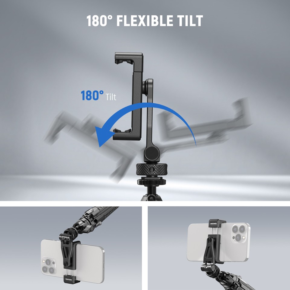 Neewer Metal Phone Mount, 180° Tilt, 360° Rotation, Cold Shoe, GA010D ...