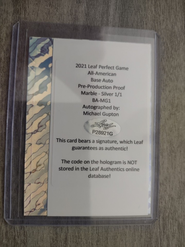 2021 Leaf Perfect Game Metal Michael Gupton MARBLE SILVER AUTO 1/1 ...