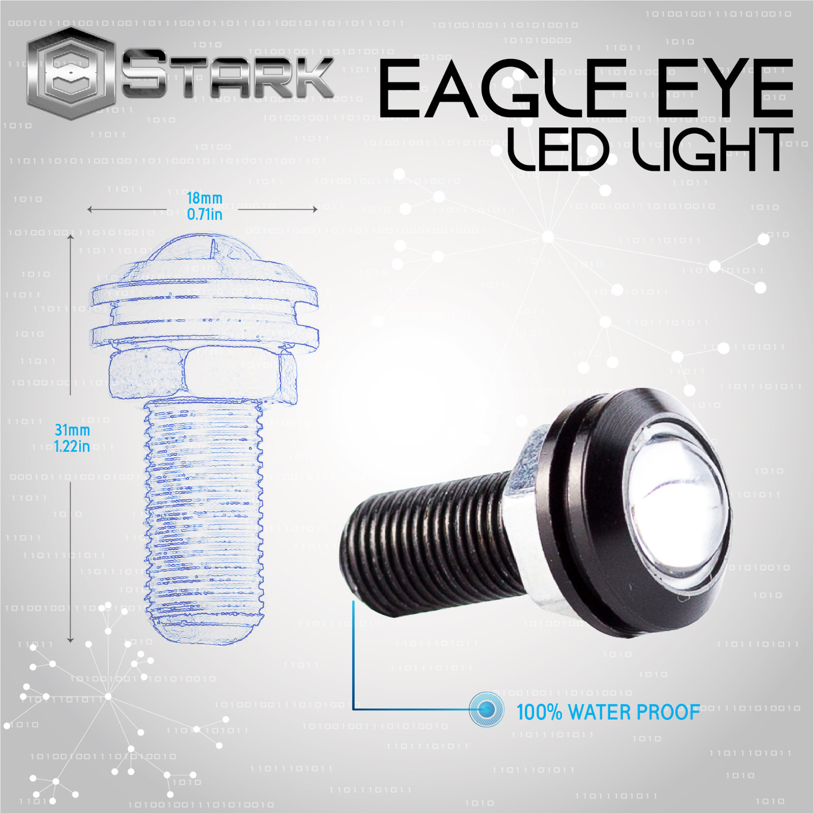 Eagle Eye 18mm 5730SMD High Power WHITE LED Fog Light DRL Backup Signal ...