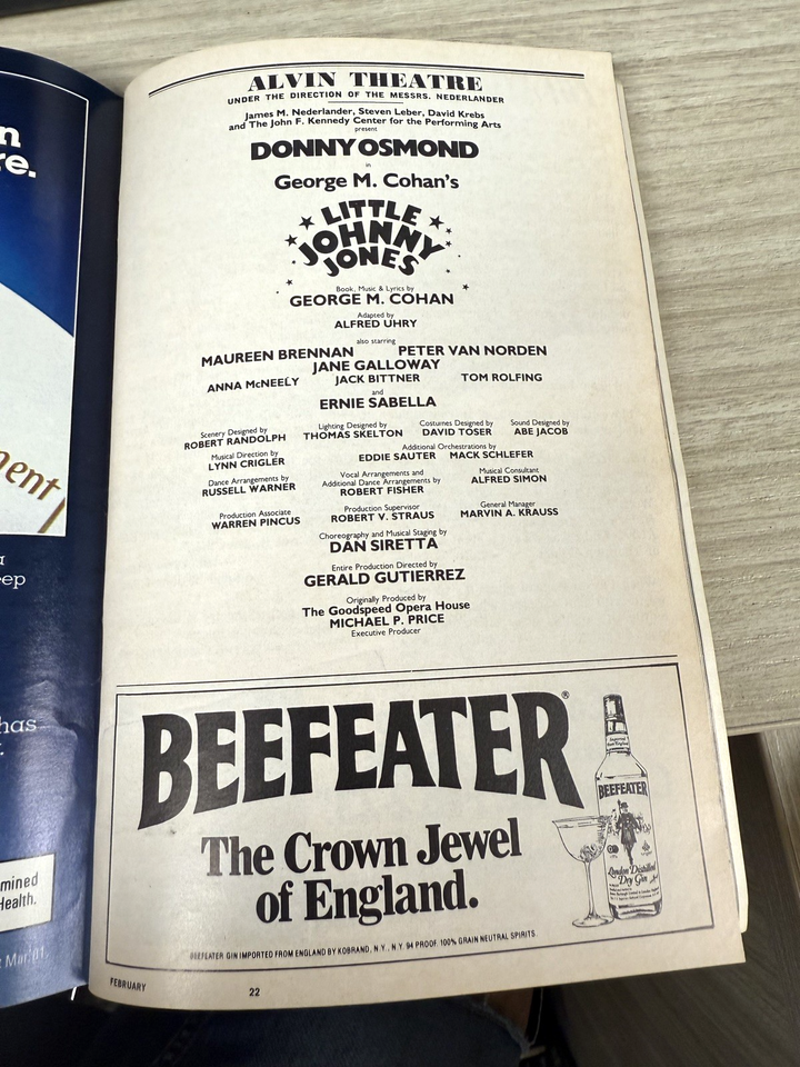 PLAYBILL LITTLE JOHNNY JONES FEBRUARY 1982 ALVIN THEATRE DONNY OSMOND ...