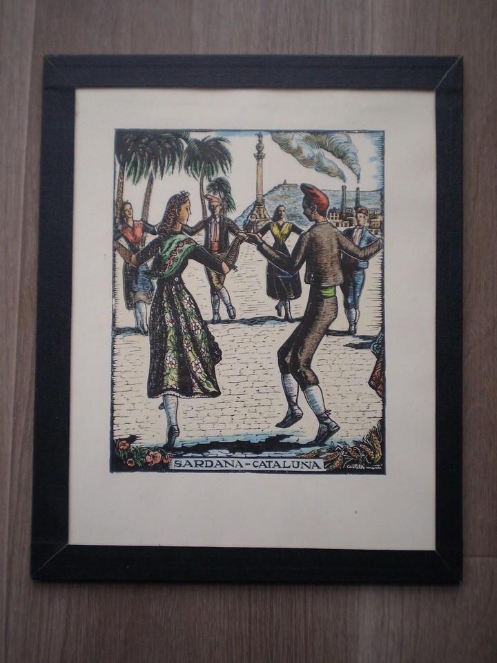Castells Marti Wood Engraving Sardana Catalonia Original Print Deco ...