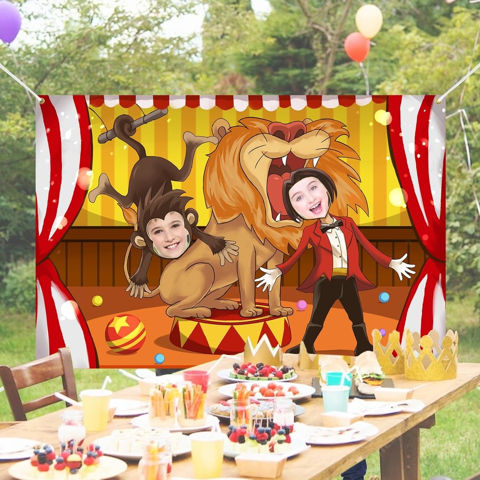 Circus Carnival Backdrop 5 x 3.3 ft, Circus Monkey Lion Tamer Face ...