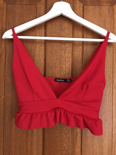 Womens Pretty Red Boohoo brand ruffled crop top with thin straps | eBay ...
